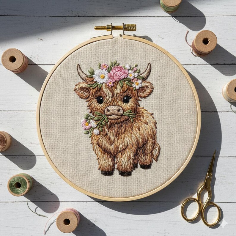 Highland Cow Hand Embroidery, Animal Embroidery Design, Instant ...