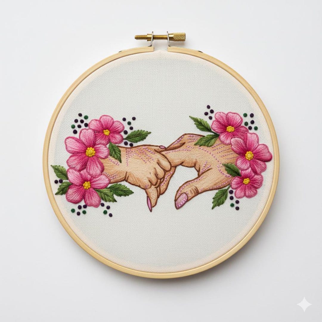 Mom and Baby Floral Hands Hand Embroidery Pattern, Floral Embroidery ...