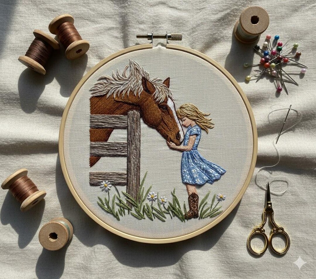 Girl With Horse Hand Embroidery Design, Girl Embroidery PDF File - Etsy