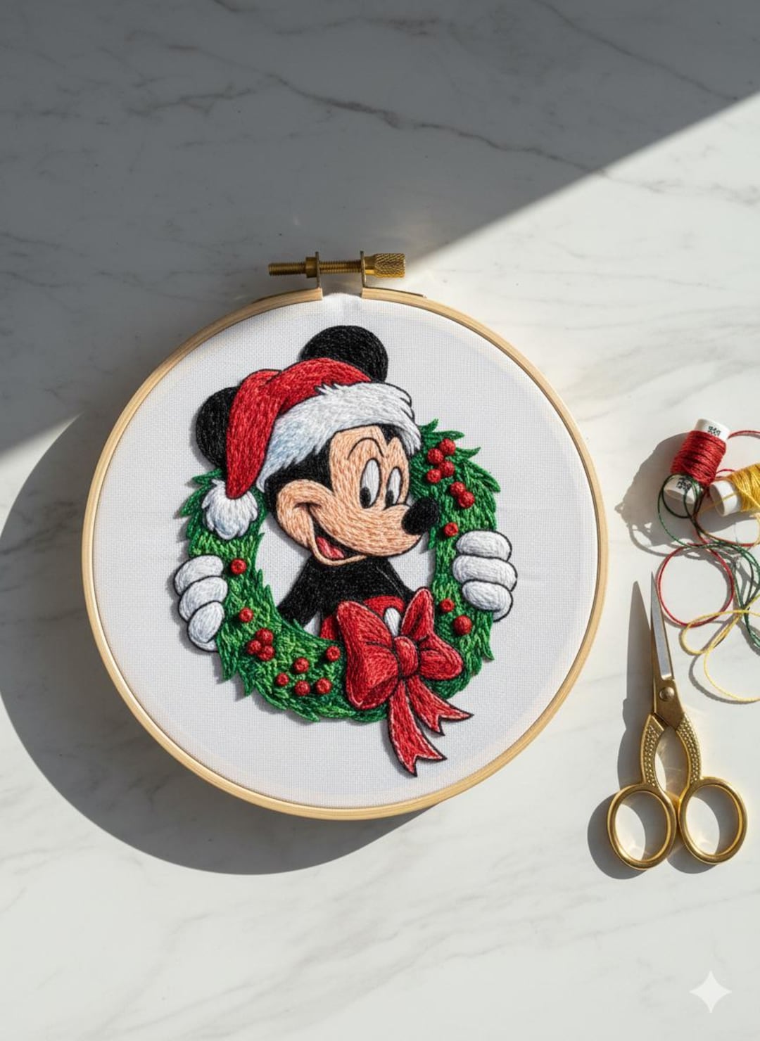 Mickey Mouse Christmas Wreath Embroidery Pattern PDF | Festive Disney ...
