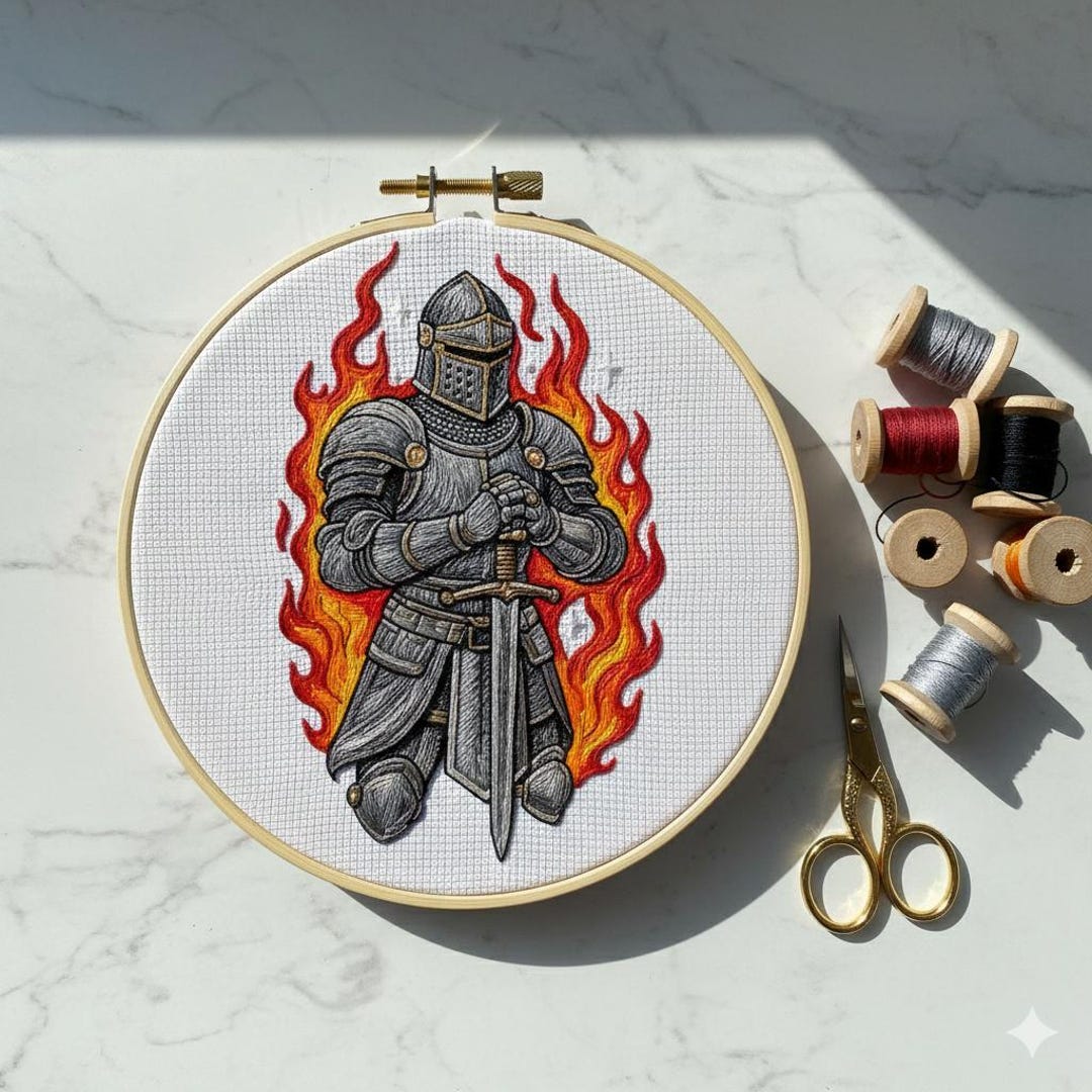 Fire Sword Hand Embroidery Pattern , Fire Embroidery Design, Sword Hand ...