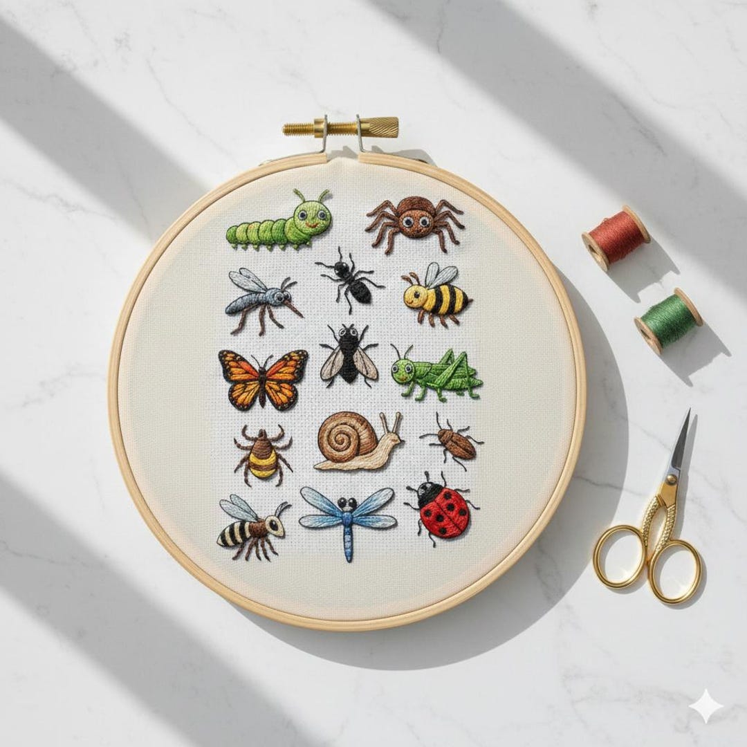 Tiny Bugs Collection Hand Embroidery, Bugs Embroidery Design, Instant ...