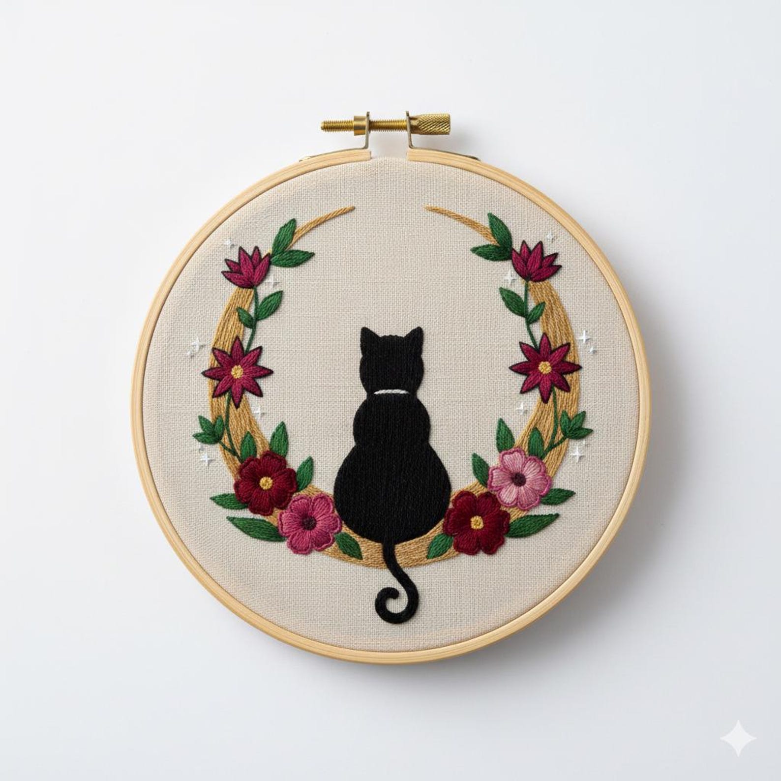 Black Cat at Moon Hand Embroidery, Cat Embroidery Design, Instant ...