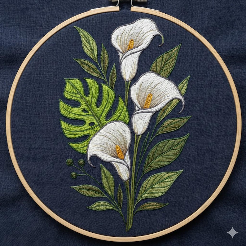 Buy Calla Lily Embroidery Design, Lily Flower Embroidery Template PDF ...