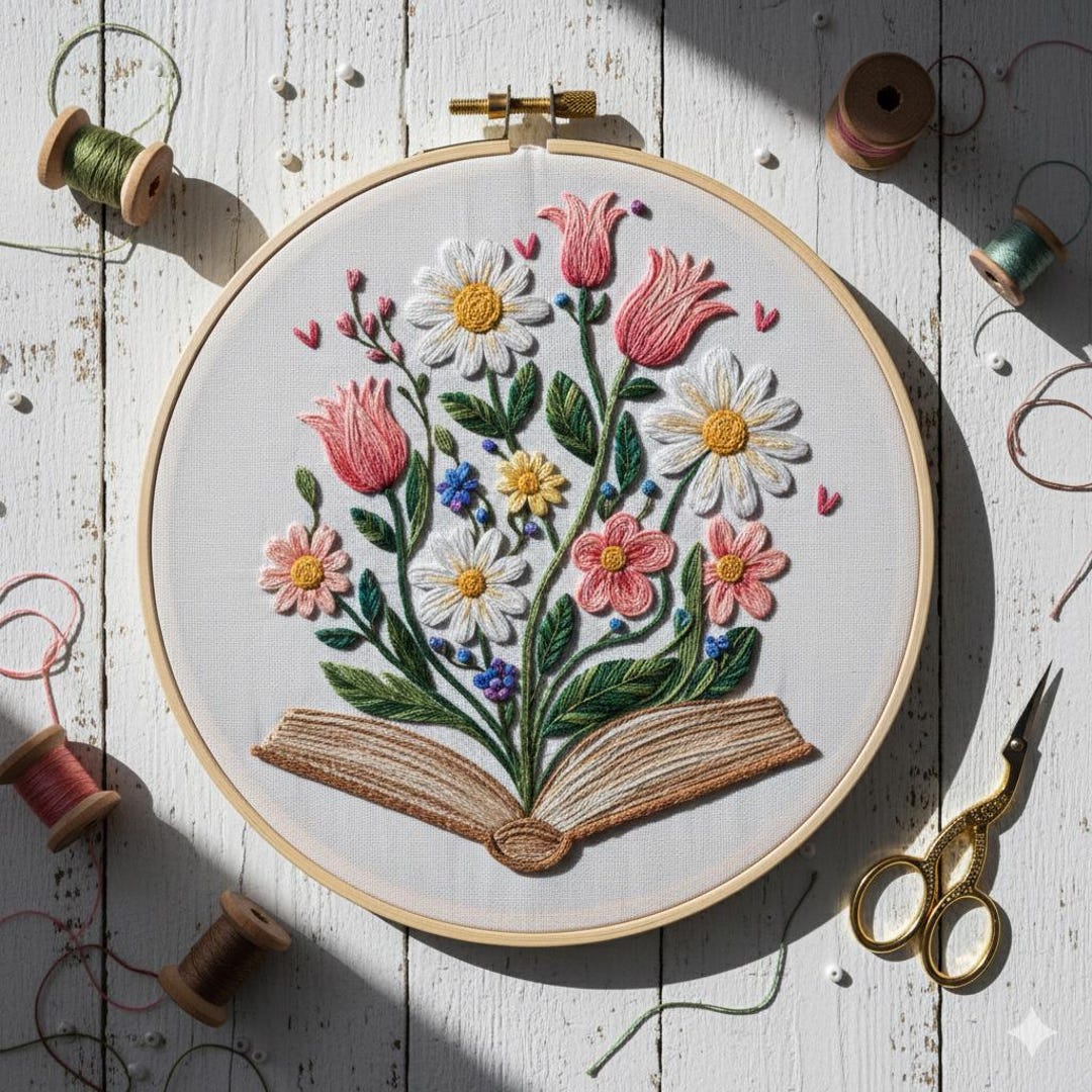 Wildflower Book Embroidery Design, Floral Book Embroidery Template PDF ...