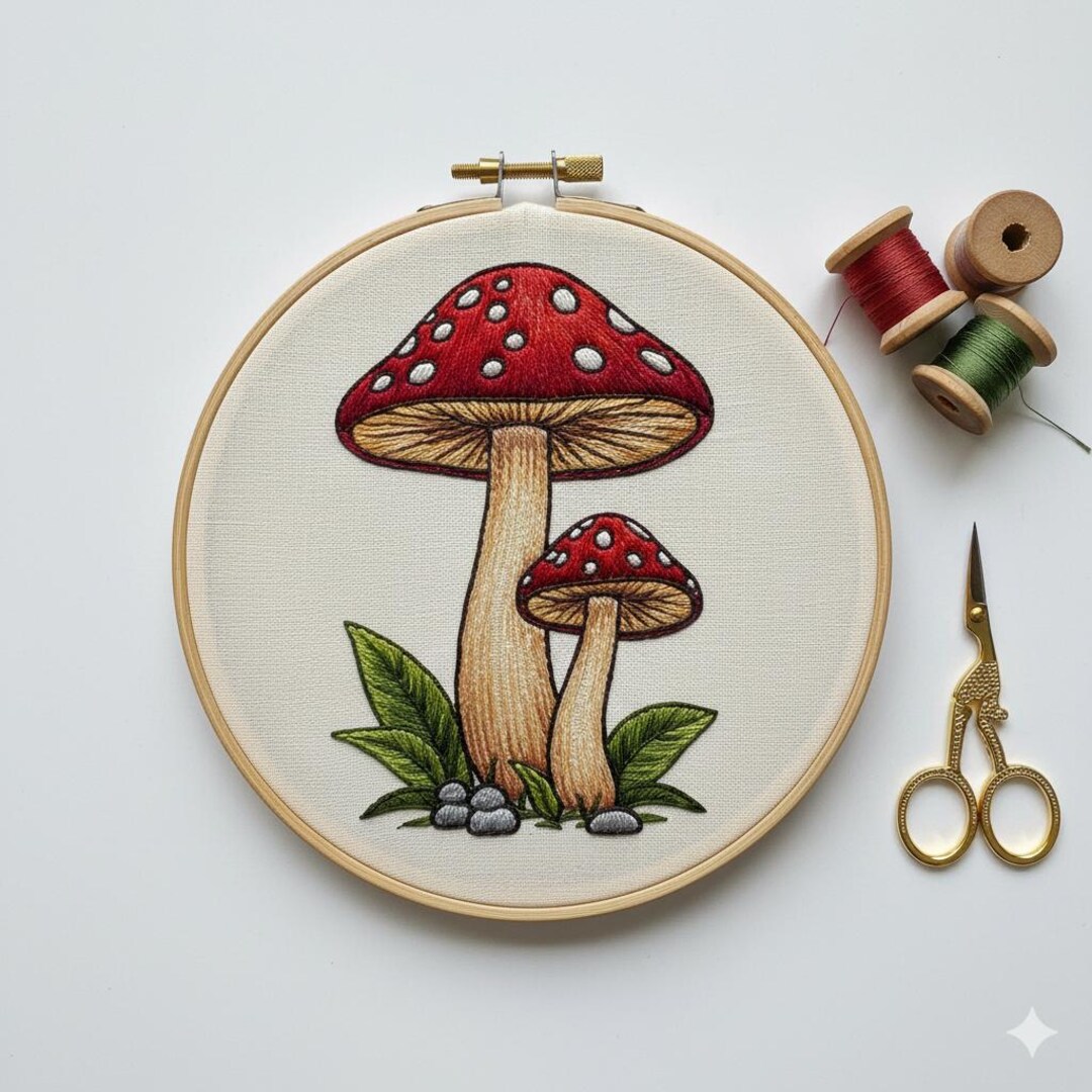 Christmas Mushroom Hand Embroidery Pattern: Floral Ornament Pattern ...