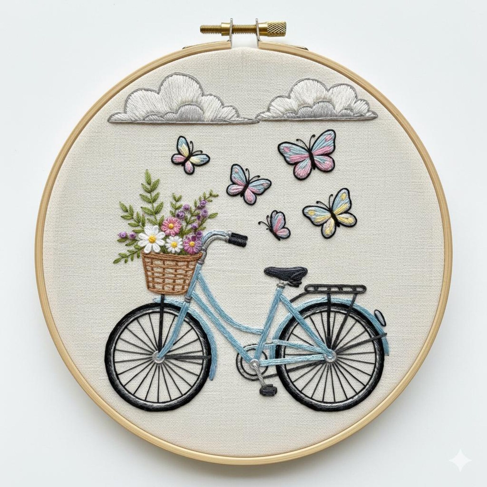Floral Cycle Hand Embroidery Pattern, Floral Embroidery Design, Cycle ...
