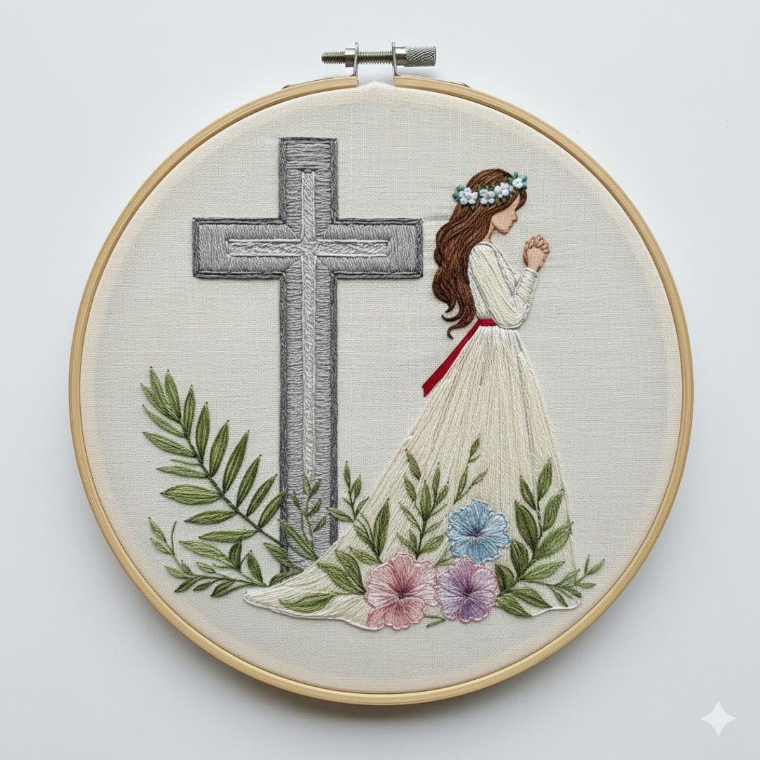 Christian Girl Wishing Hand Embroidery, Christian Girl Embroidery ...