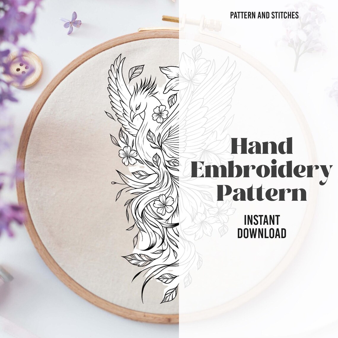 Floral Phoenix Hand Embroidery, Phoenix Embroidery Design, Instant ...