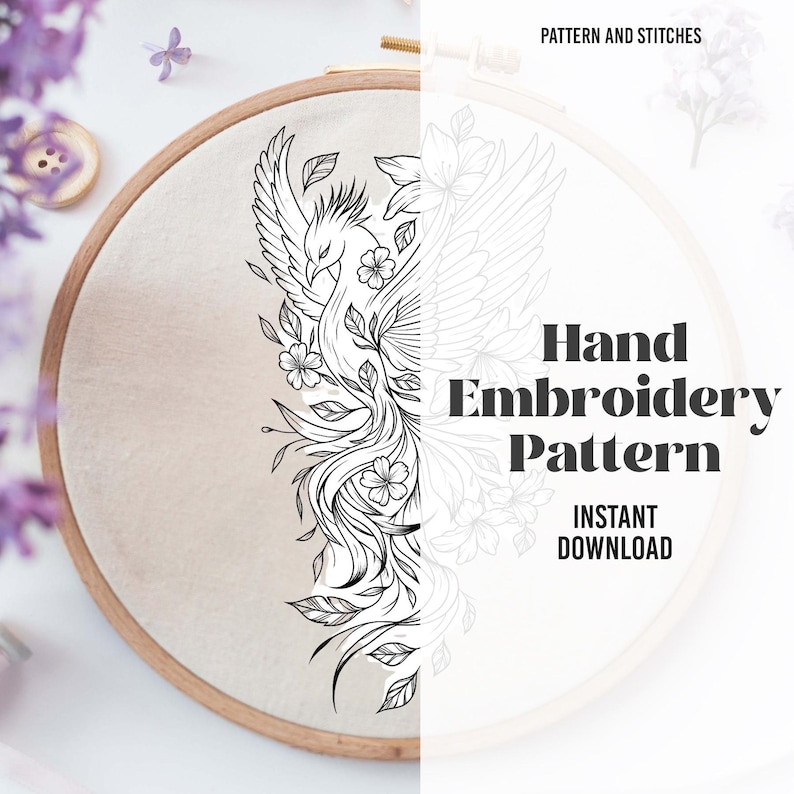 Floral Phoenix Hand Embroidery, Phoenix Embroidery Design, Instant ...