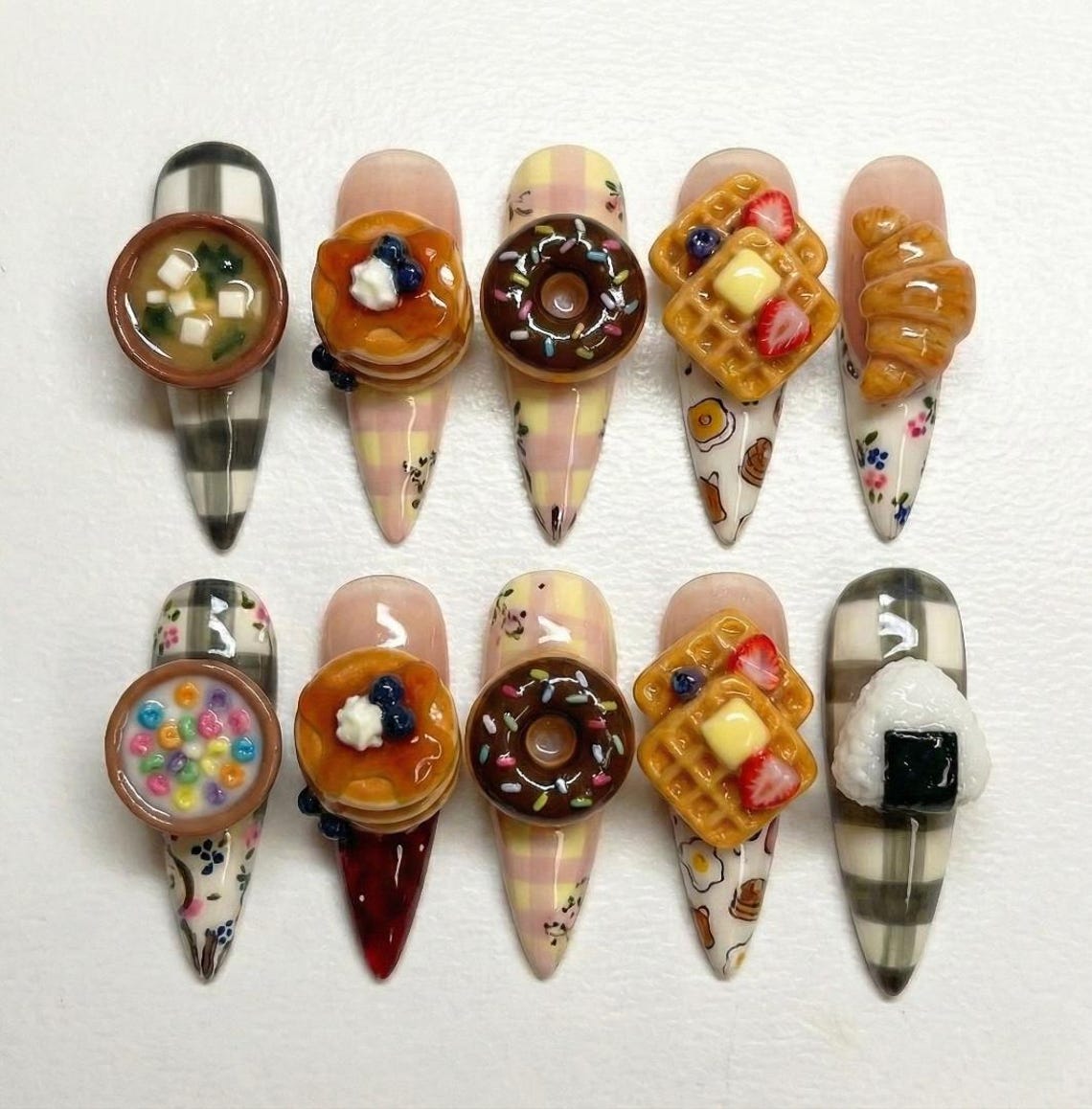 Kawaii Breakfast 3D Press on Nails | Cute Food Fake Nails With Pancakes ...