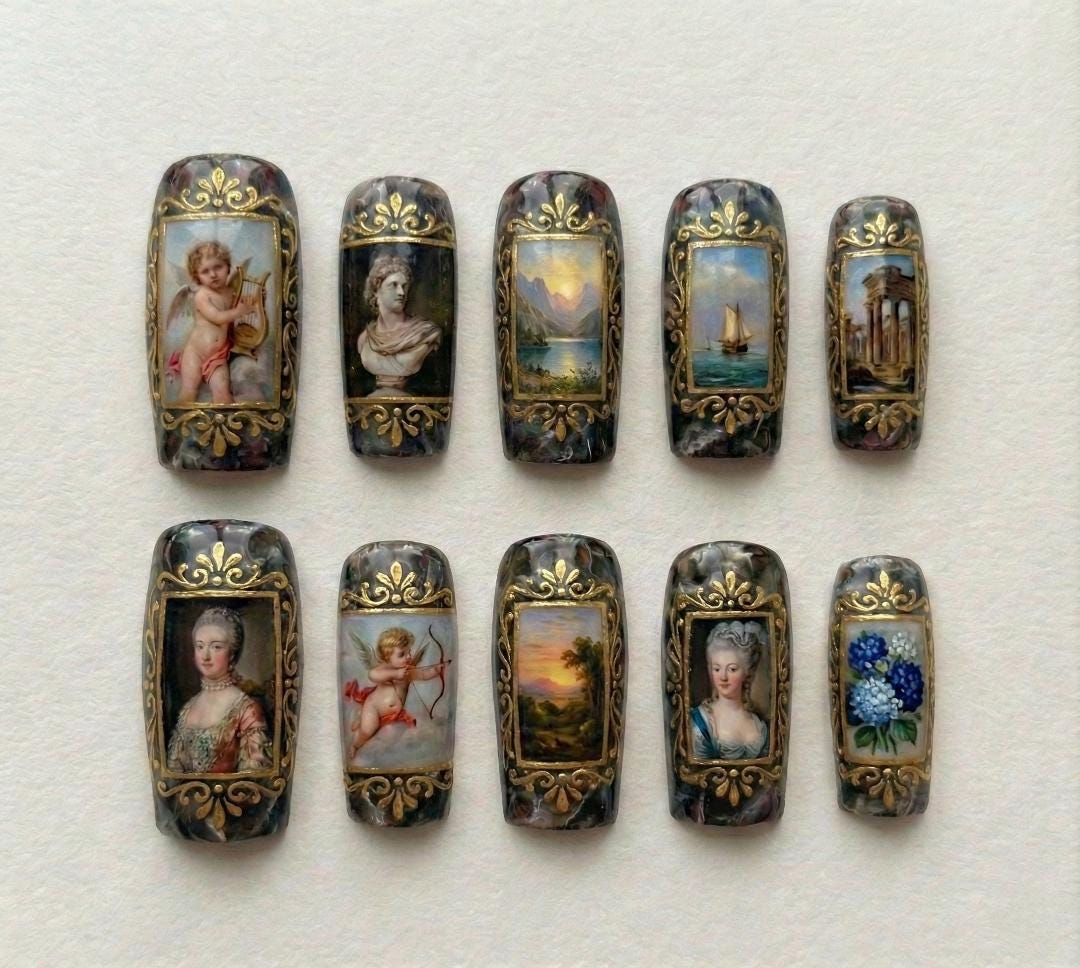 Renaissance Art Press on Nails | Vintage Oil Painting Nail Art | Framed ...