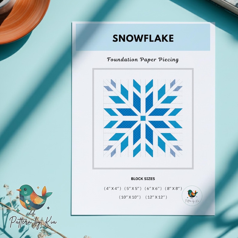 Snowflake Quilt Block, Wintern FPP Pattern, 4 Languages, Quilt Block ...