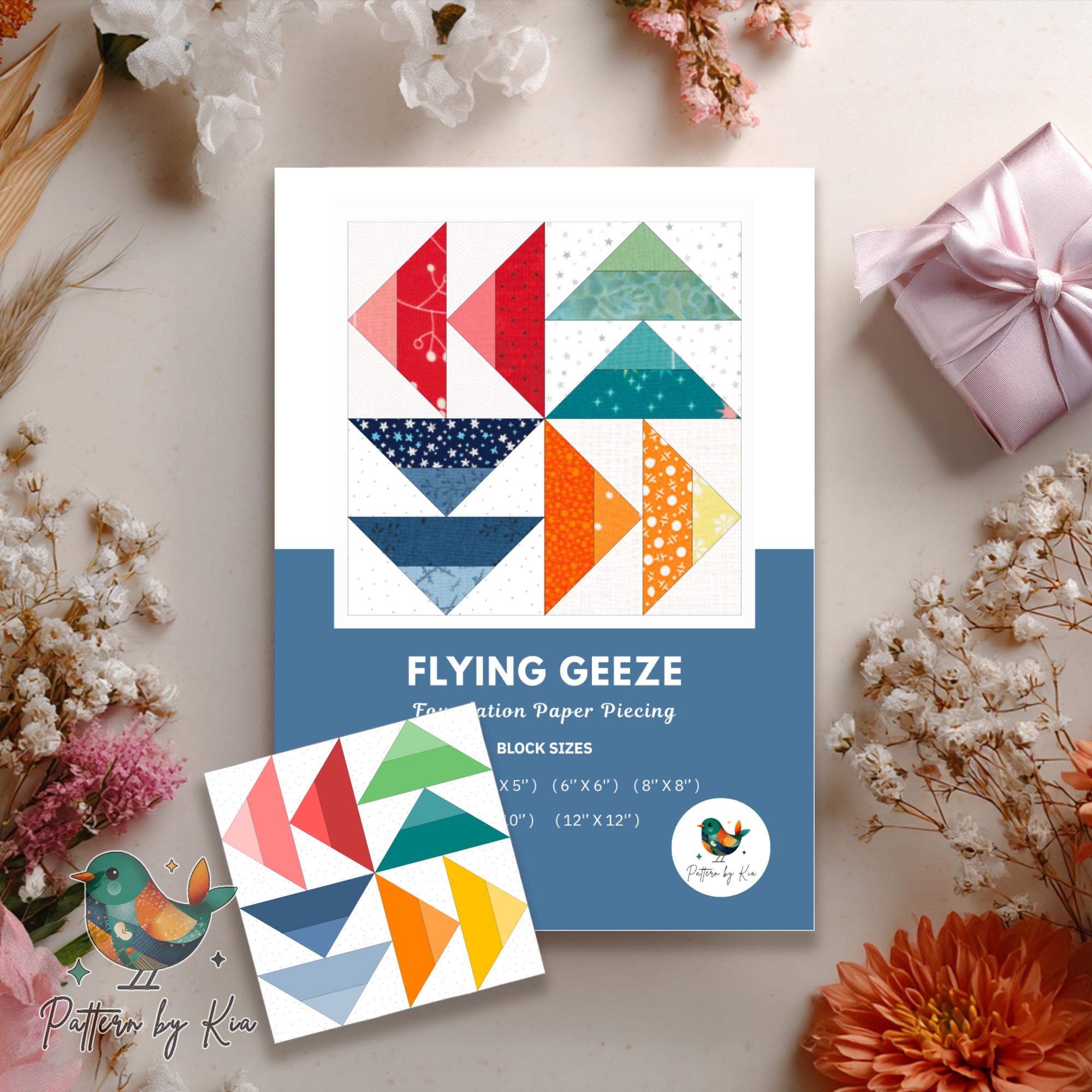 Fpp Template Flying Geese Quilt Block : 6 Sizes, Foundation Paper ...