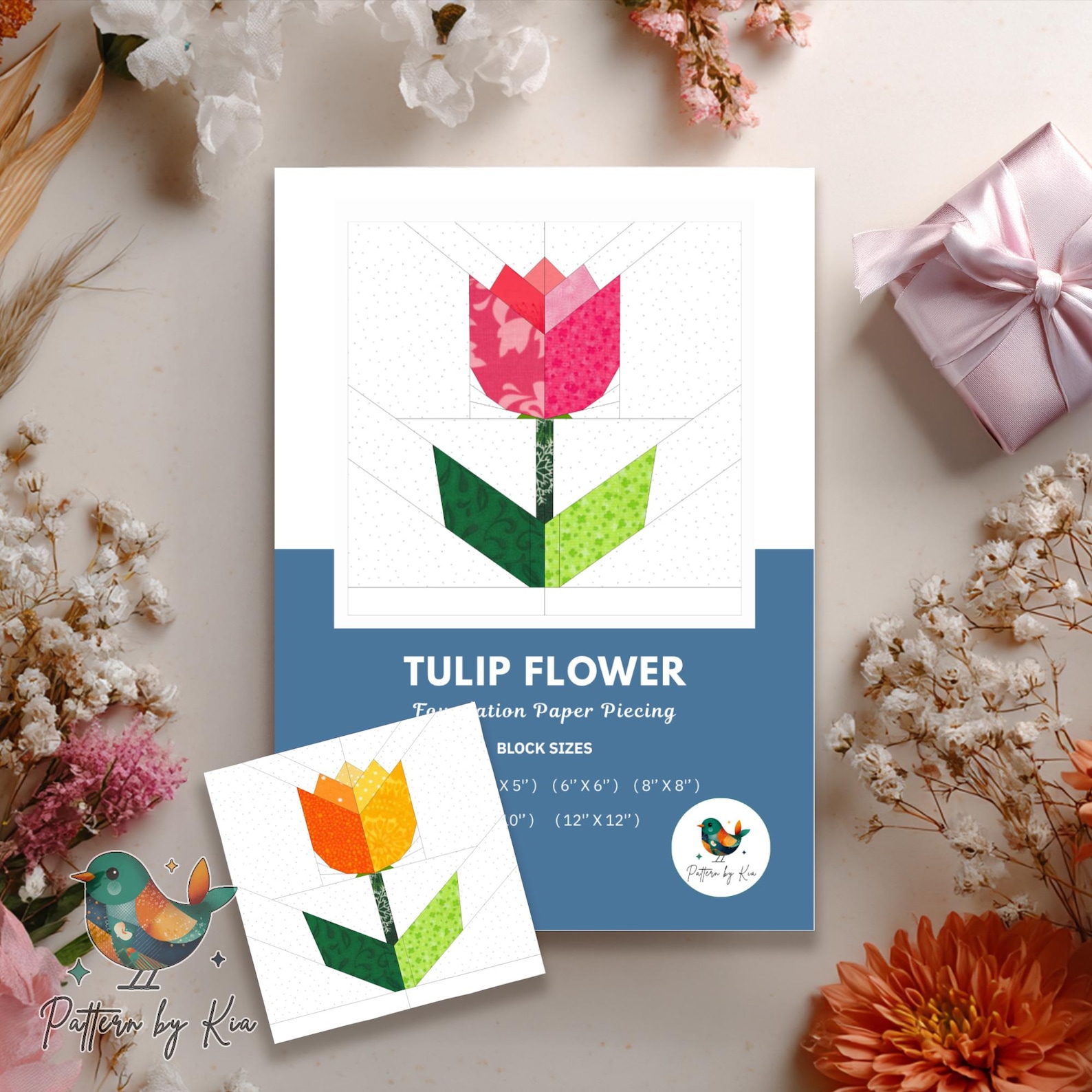 Tulip Quilt Block Pattern, Spring Flower Quilt, Foundation Paper ...