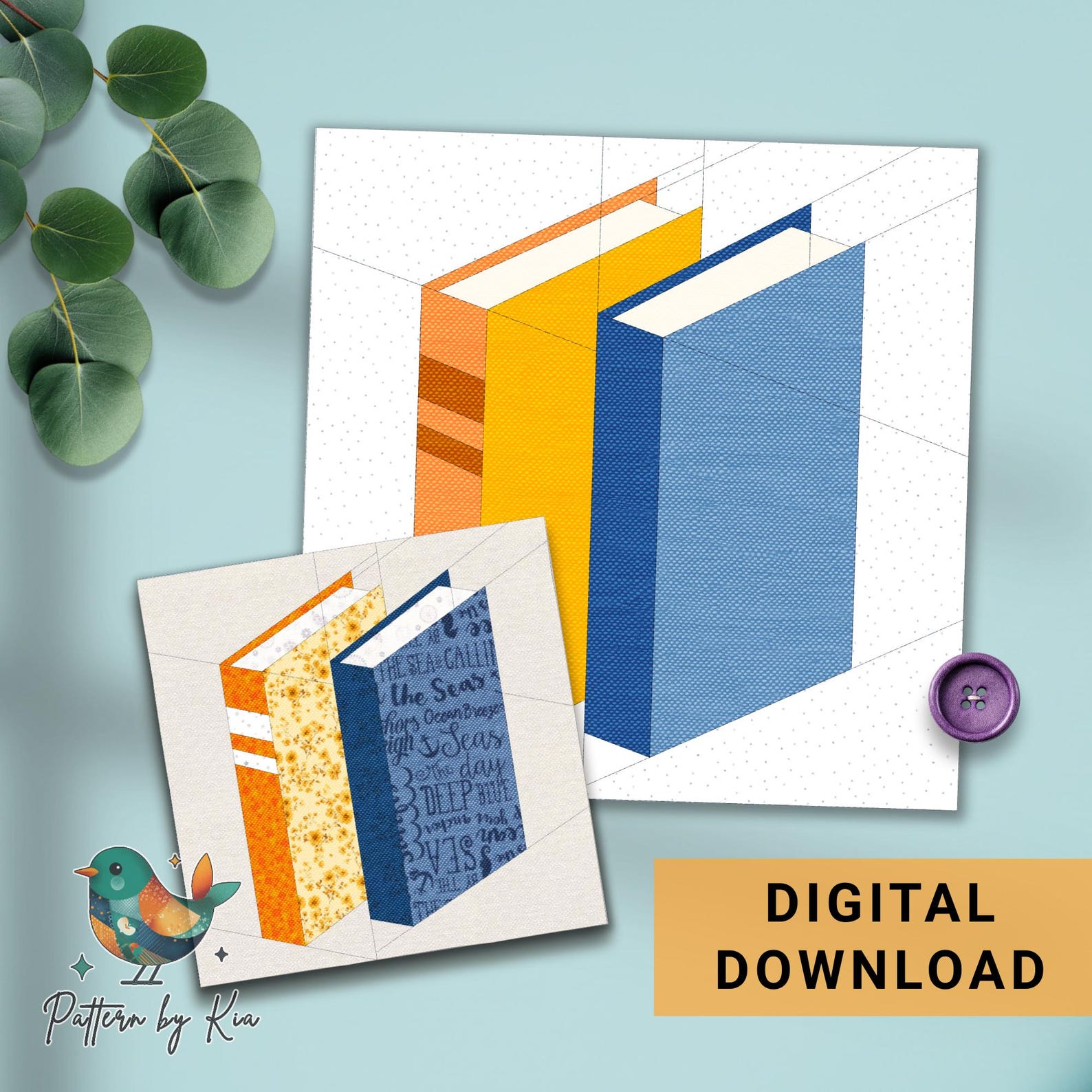 Couple of Book Quilt Block, Library Quilt Pattern, 5 Sizes, Foundation ...