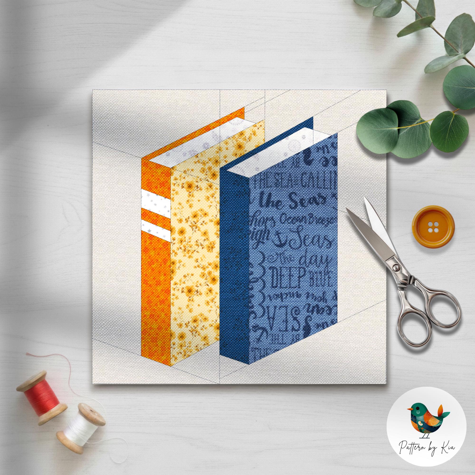 Couple of Book Quilt Block, Library Quilt Pattern, 5 Sizes, Foundation ...