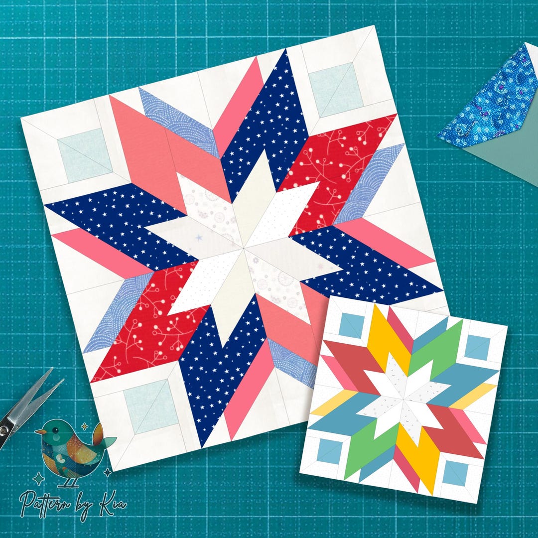 Lemoyne Star Quilt Block Pattern: Double 8-point Design, Foundation ...