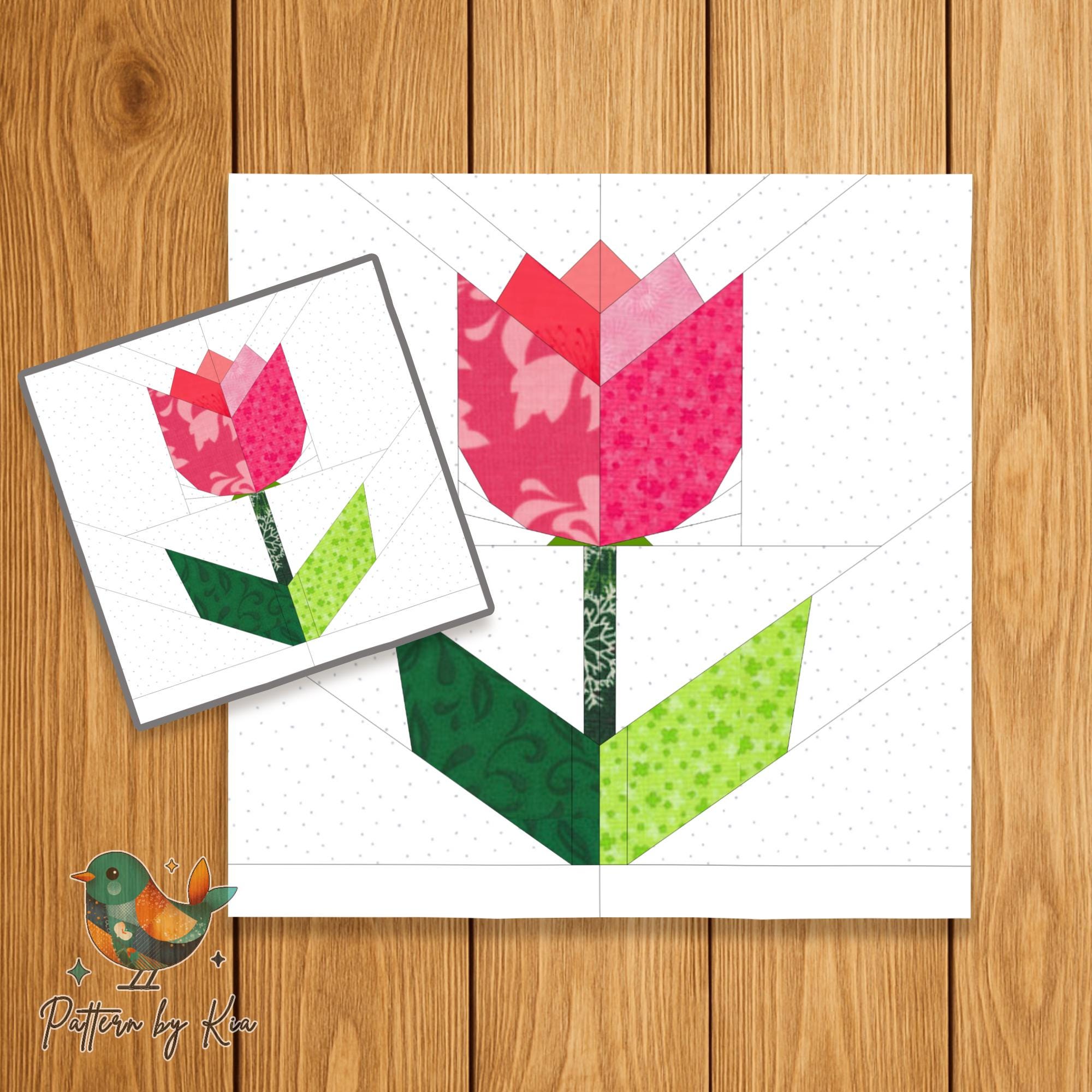 Tulip Quilt Block Pattern, Spring Flower Quilt, Foundation Paper ...