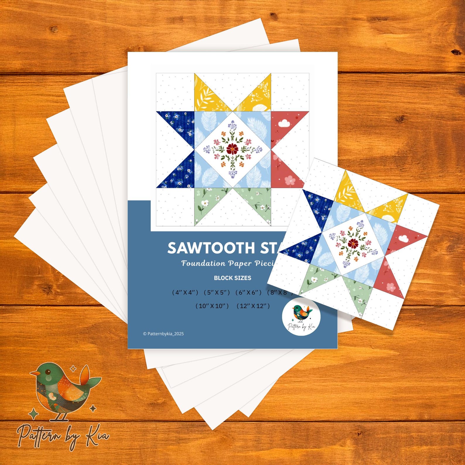 Sawtooth Star Quilt Block Pattern: 6 Sizes, Foundation Paper Piecing ...