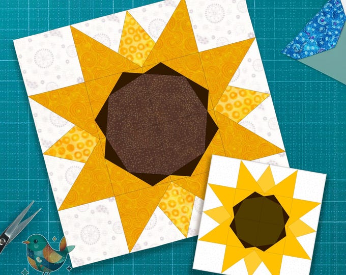 Sunflower Paper Pieced Quilt Block Pattern - 2 Sizes! - Etsy Canada