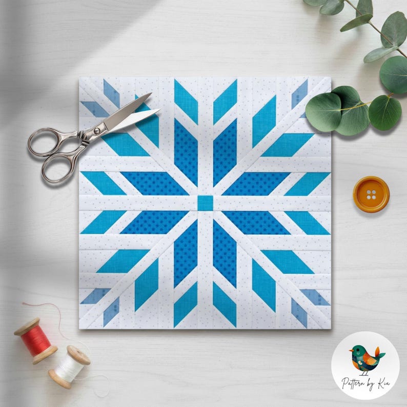 Snowflake Quilt Block, Wintern FPP Pattern, 4 Languages, Quilt Block ...