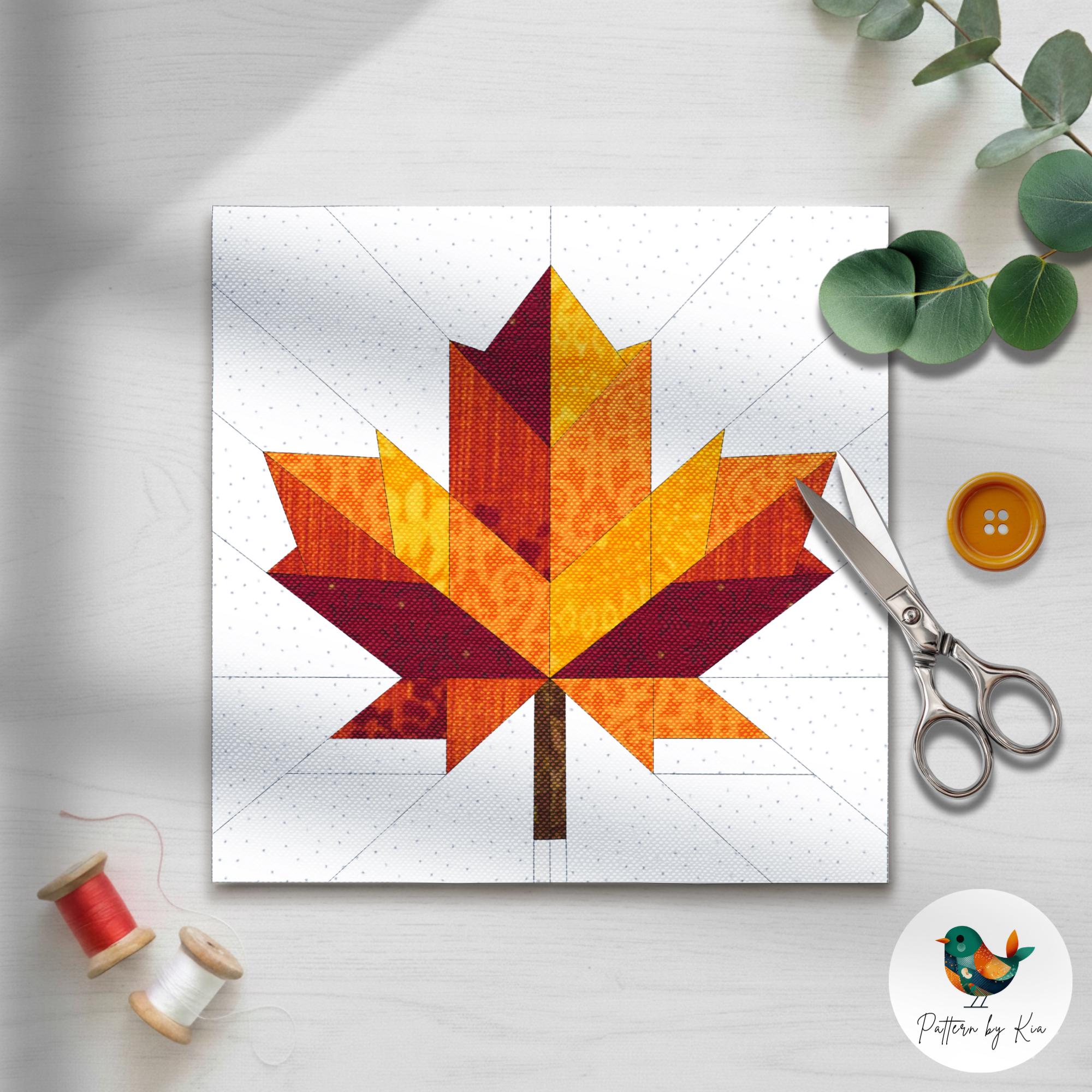 Maple Leaf Quilt Block Pattern: 5 Sizes Fpp Pattern, 4 Languages ...