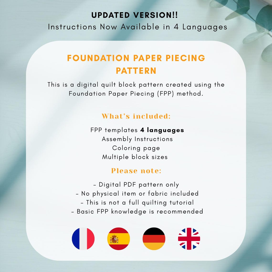 Maple Leaf Quilt Block Pattern: 5 Sizes Fpp Pattern, 4 Languages ...