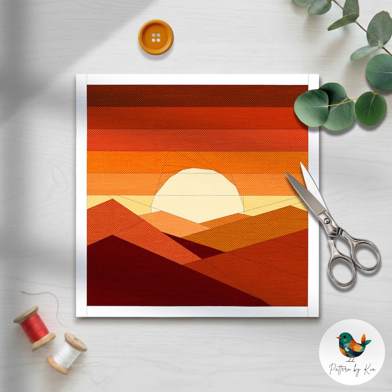 Sunset Landscape Quilt Block Pattern: 2 Sizes FPP, 15" 20" (PDF ...