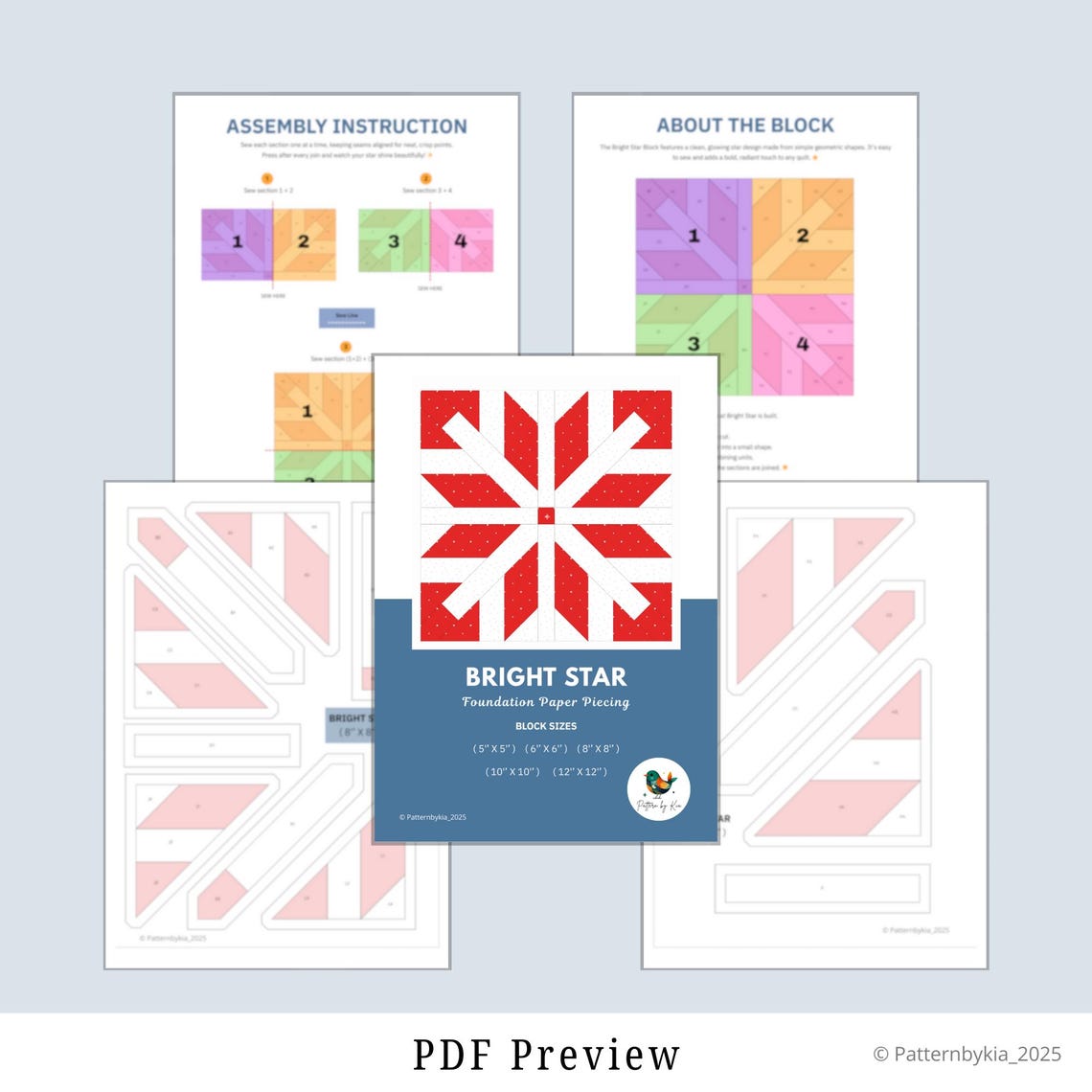 Bright Star Quilt Block Pattern, FPP Star (PDF Download) - Etsy