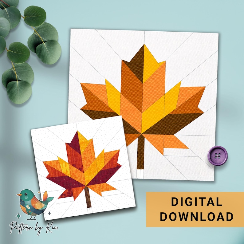 Maple Leaf Quilt Block Pattern: 5 Sizes Fpp Pattern, 4 Languages ...