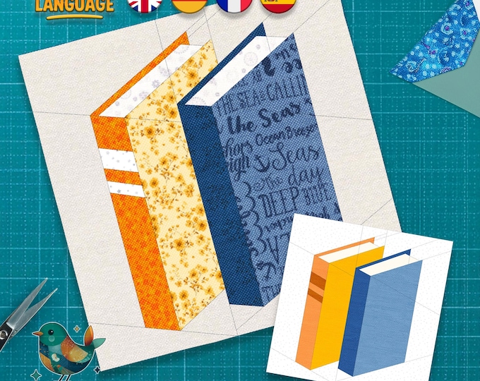 Couple of Book Quilt Block, Library Quilt Pattern, 5 Sizes, Foundation ...