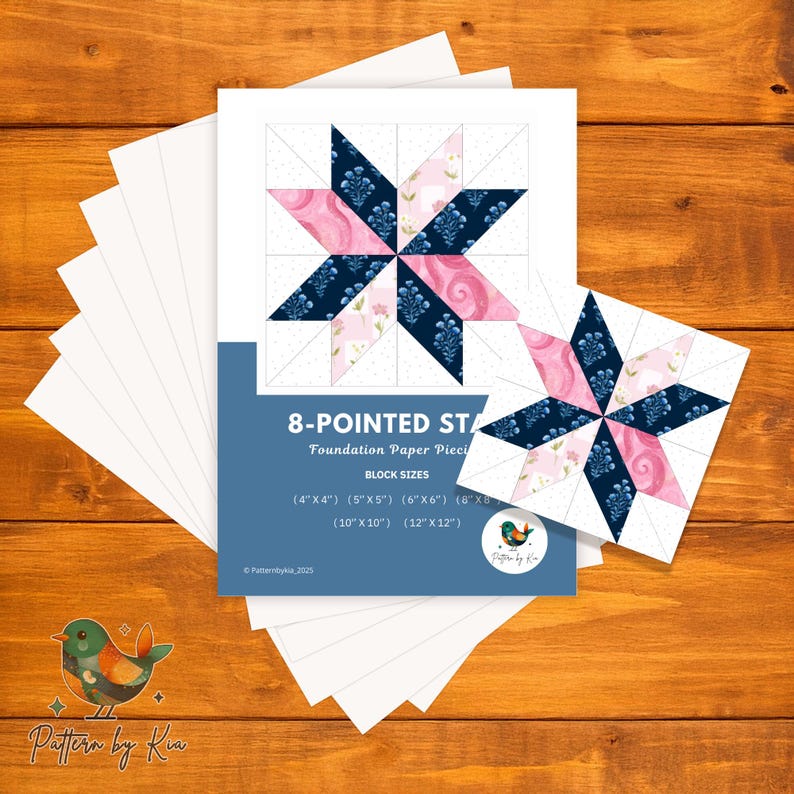 8 Pointed Star Quilt Block Pattern: Foundation Paper Piecing (PDF ...