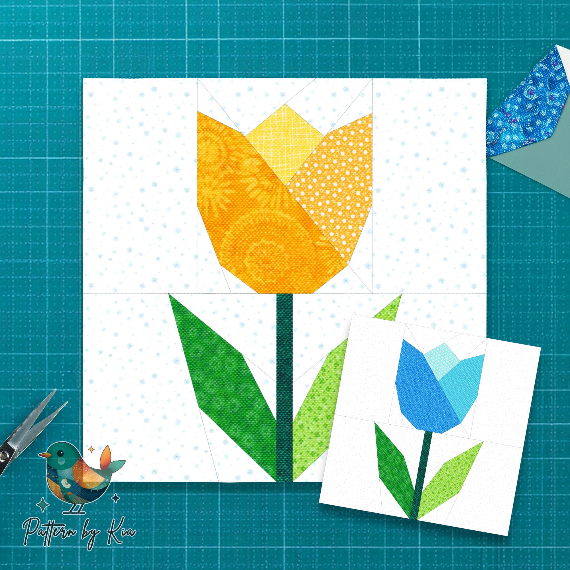 Tulip Quilt Block Pattern: FPP Foundation Paper Piecing, 5 Sizes (PDF ...