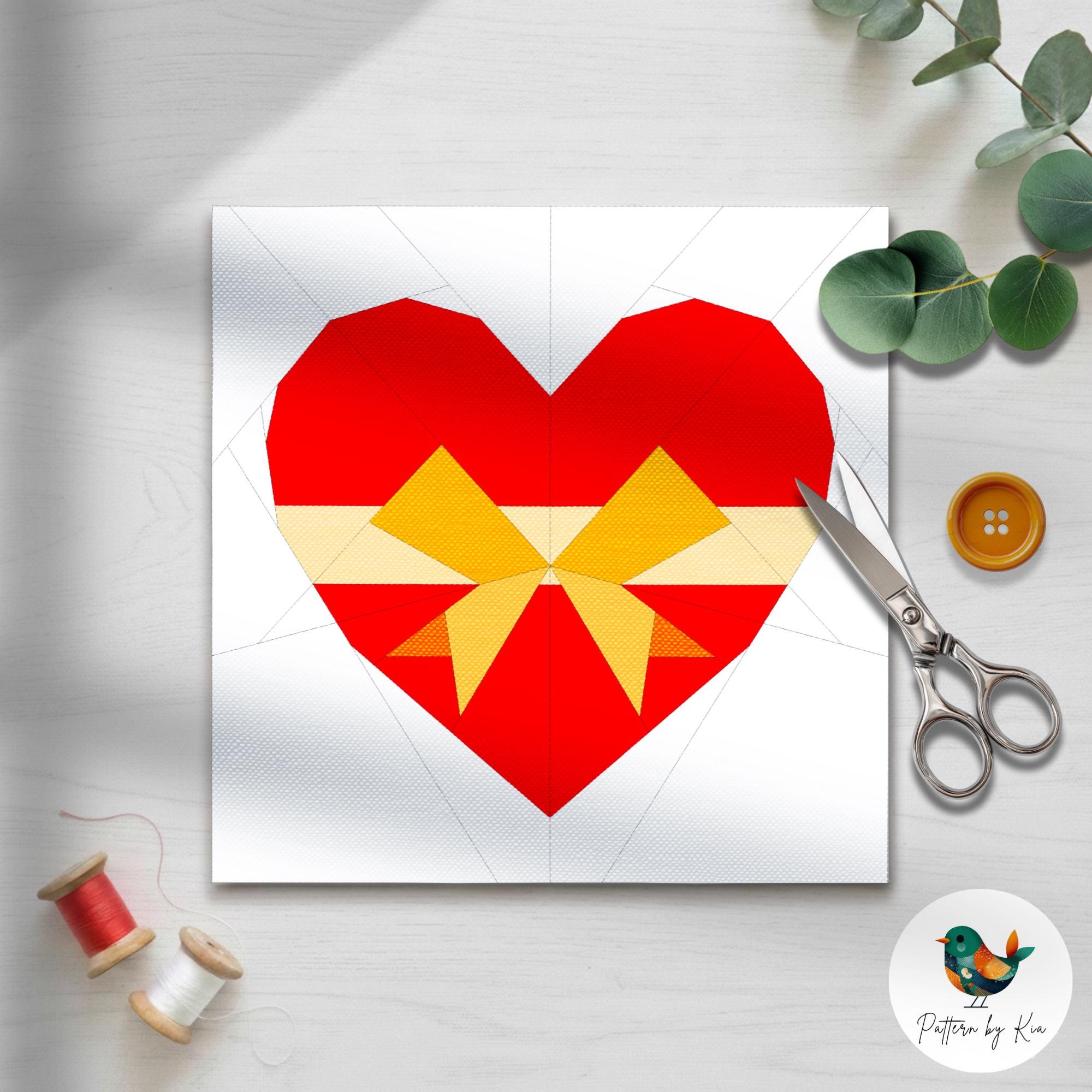 Ribbon Heart Quilt Block Pattern, Foundation Paper Piecing, 4 Sizes ...