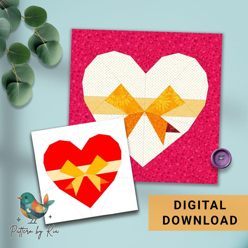 Ribbon Heart Quilt Block Pattern, Foundation Paper Piecing, 4 Sizes ...