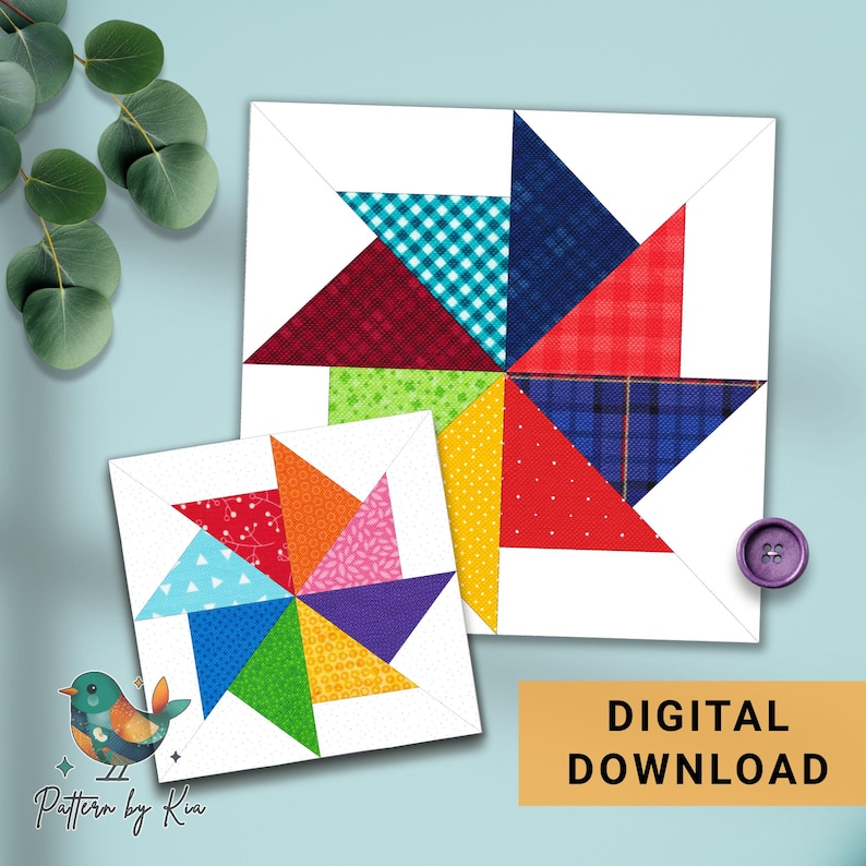 Spinning Pinwheel Quilt Block Pattern, FPP, 5 Sizes (PDF Download) - Etsy