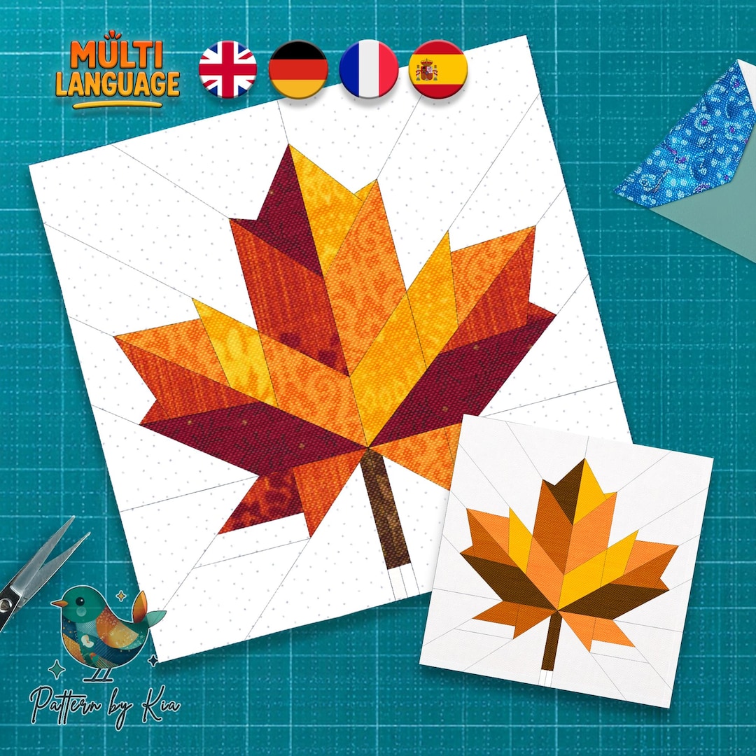 Maple Leaf Quilt Block Pattern: 5 Sizes Fpp Pattern, 4 Languages ...