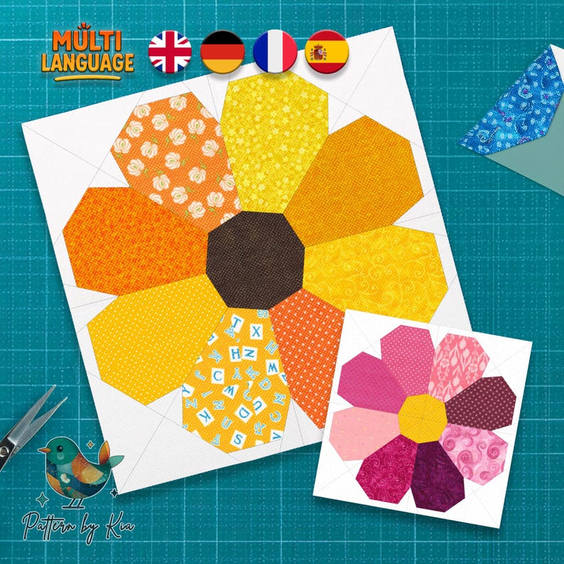 Daisy Bloom Quilt Block, Flower Quilt Pattern, 6 Sizes, 4 Languages ...