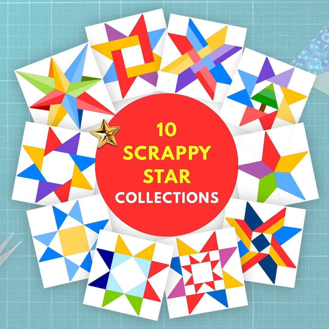 10 Scrappy Star Quilt Block Bundle, Foundation Paper Piecing, Star Fpp ...