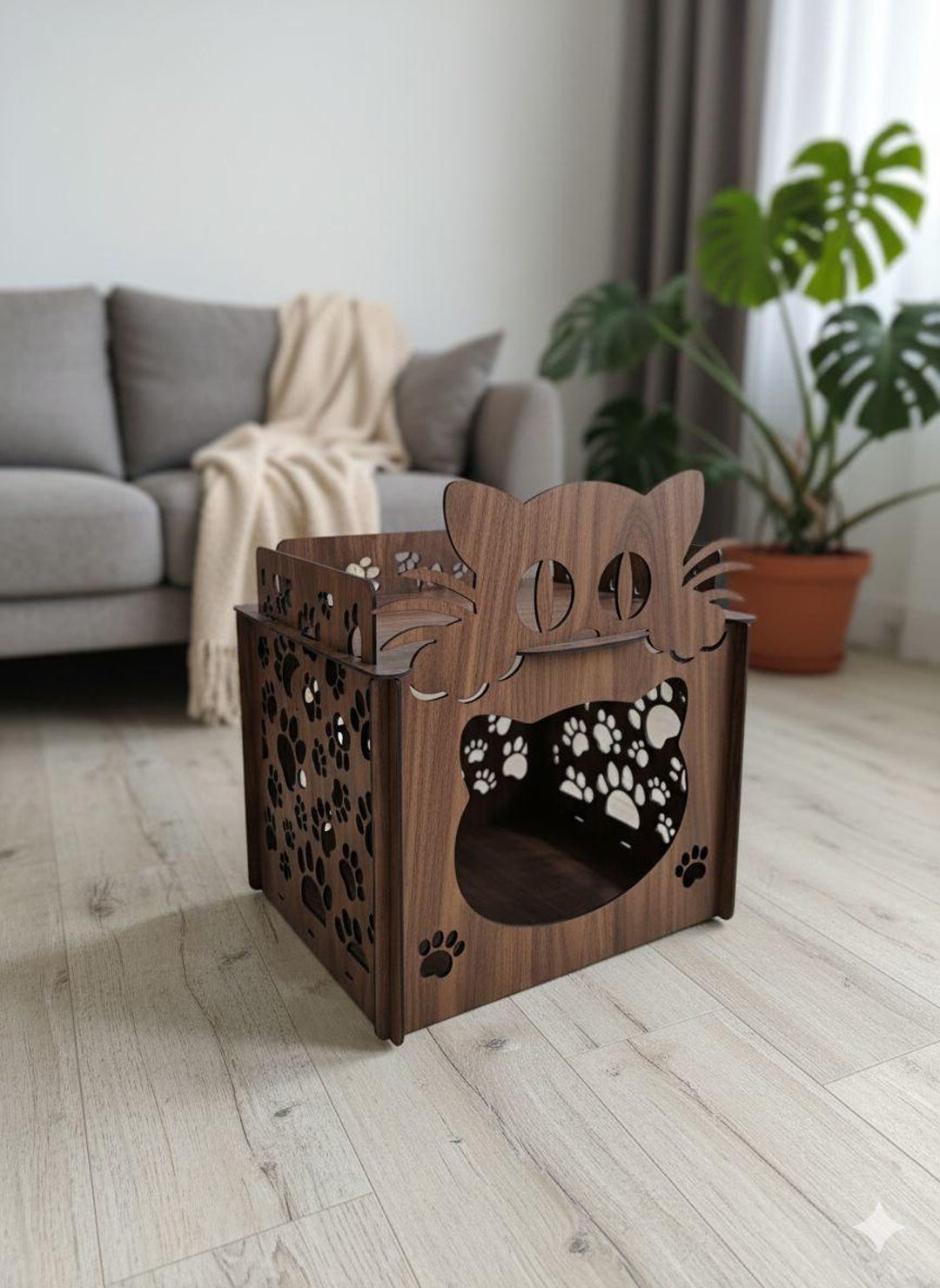 Modern Wooden Cat House: Interlocking Plywood Pet Bed - Etsy