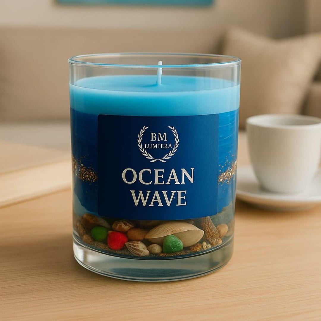 Ocean Wave Candle, Handmade Soy Wax Candle With Seashells, Ocean Scent ...