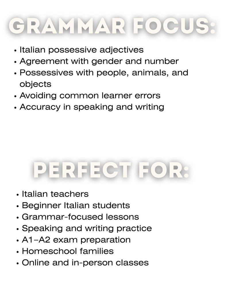 Italian Possessive Adjectives Worksheet | Italian Grammar A1-A2 ...
