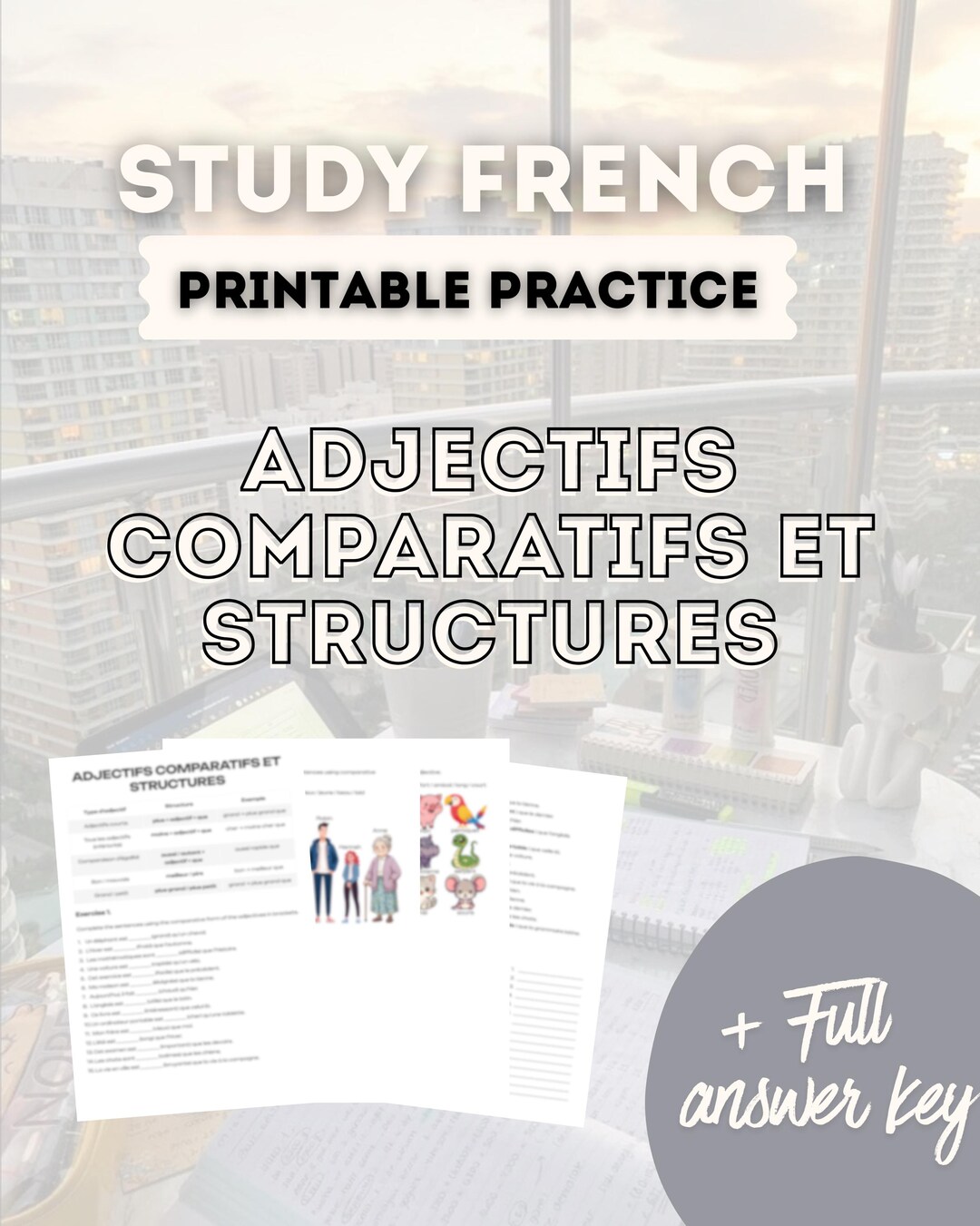 French Comparative Adjectives Worksheet | Adjectifs Comparatifs ...