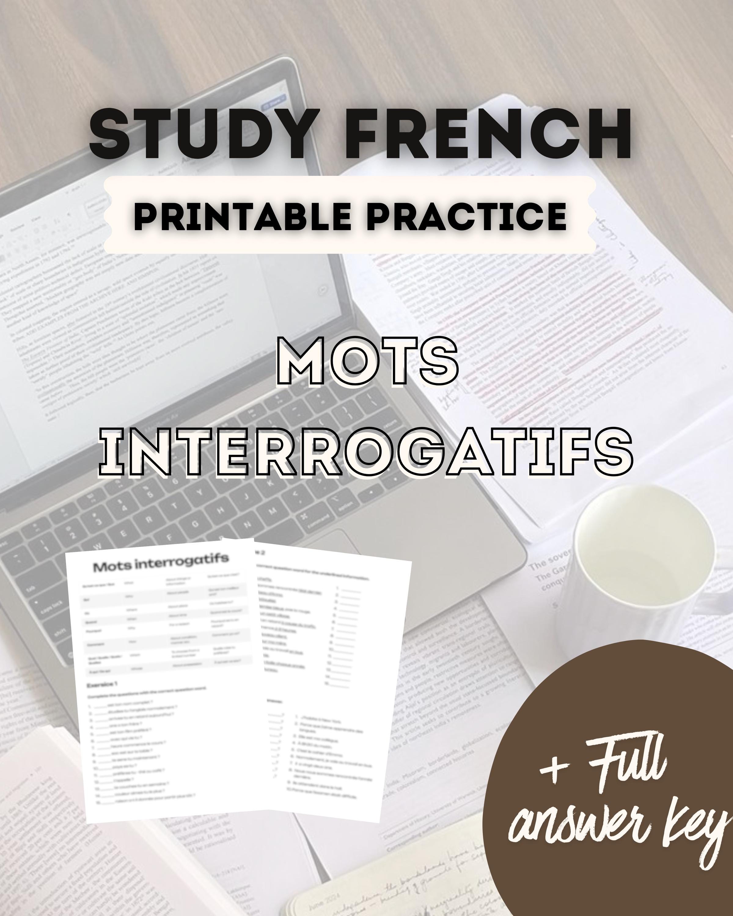 French Question Words Worksheet | Mots Interrogatifs Practice | French ...