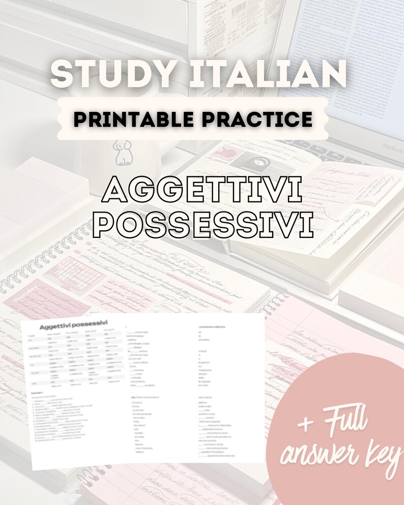 Italian Possessive Adjectives Worksheet | Italian Grammar A1-A2 ...