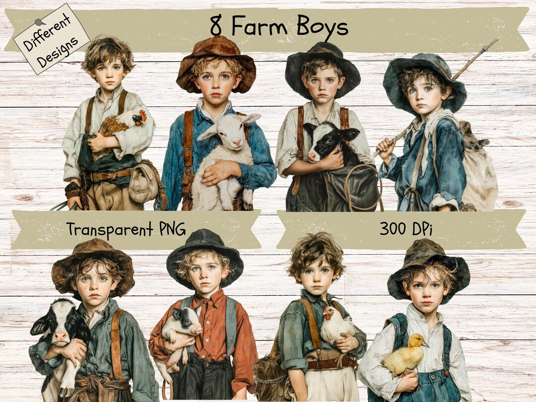 Farm Boys Baby Animals Watercolor Set | Lamb Chicken Pig Duck Clipart ...