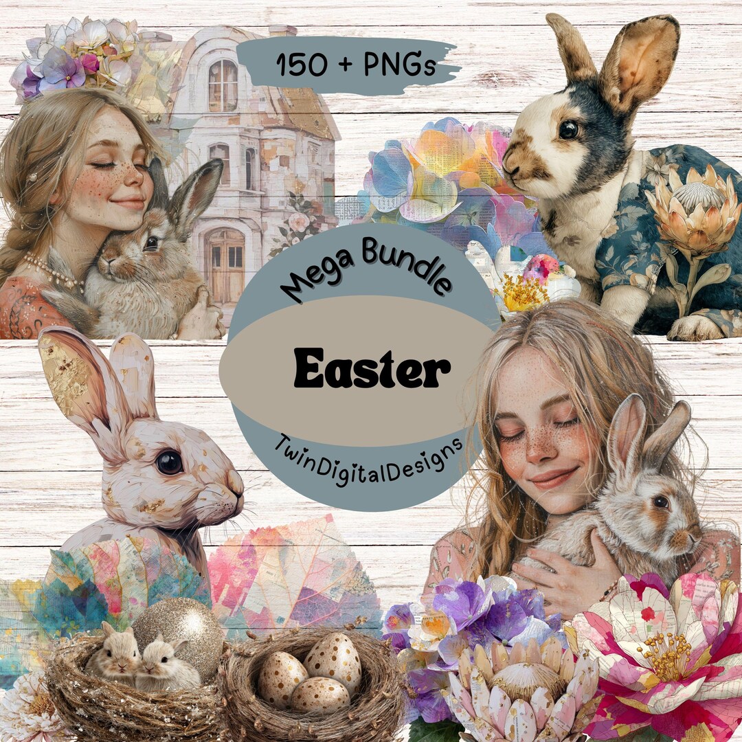 Easter Bunny Watercolor Clipart: Floral Girl, Fairytale Rabbit Pngs ...