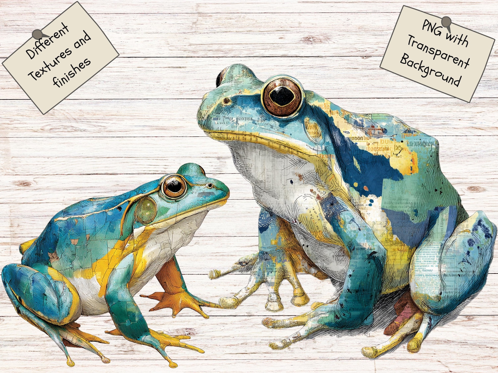 Frog Newspaper Print Clipart - Mixed Media Frog Whimsical Animal ...