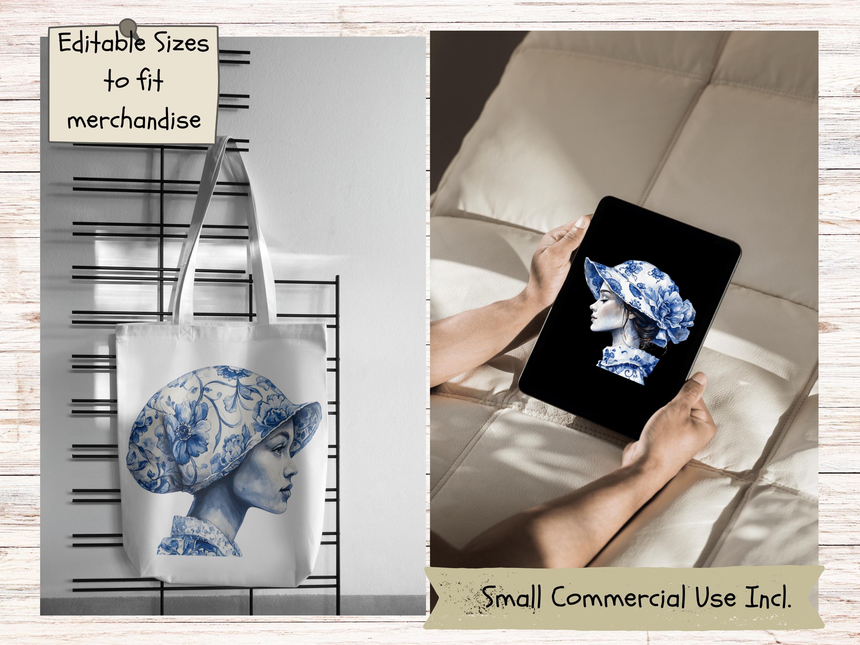 Watercolor Blue Floral Delft Woman Portraits Printable Art - Digital ...